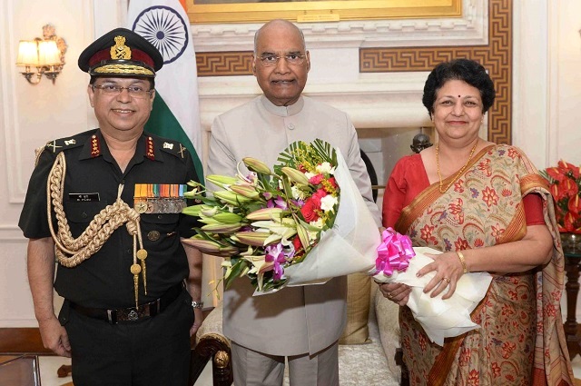 Lt. Gen. Bipin Puri along with his wife Dr. Anita Puri meeting with the President of India ...